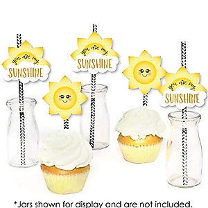 Big Dot of Happiness You are My Sunshine Paper Straw Decor - Baby Shower or Birthday Party Striped Decorative Straws - Set of 24