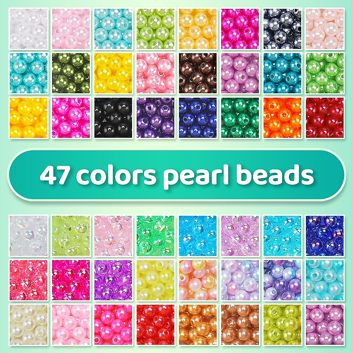 GAGANIU 2400pcs Pearl Beads, beads, 47 Colors beads for beacelets, Multicolor Bracelet Making Kit Round beads for Jewelry Making with Elastic String, DIY Crafts Beads Set.