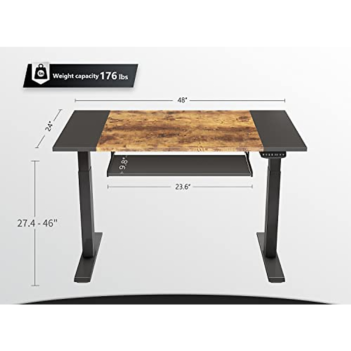 FEZIBO Dual Motor Height Adjustable Electric Standing Desk with Keyboard Tray, 48 x 24 Inch Sit Stand Table with Splice Board, Black Frame/Black and Rustic Brown Top