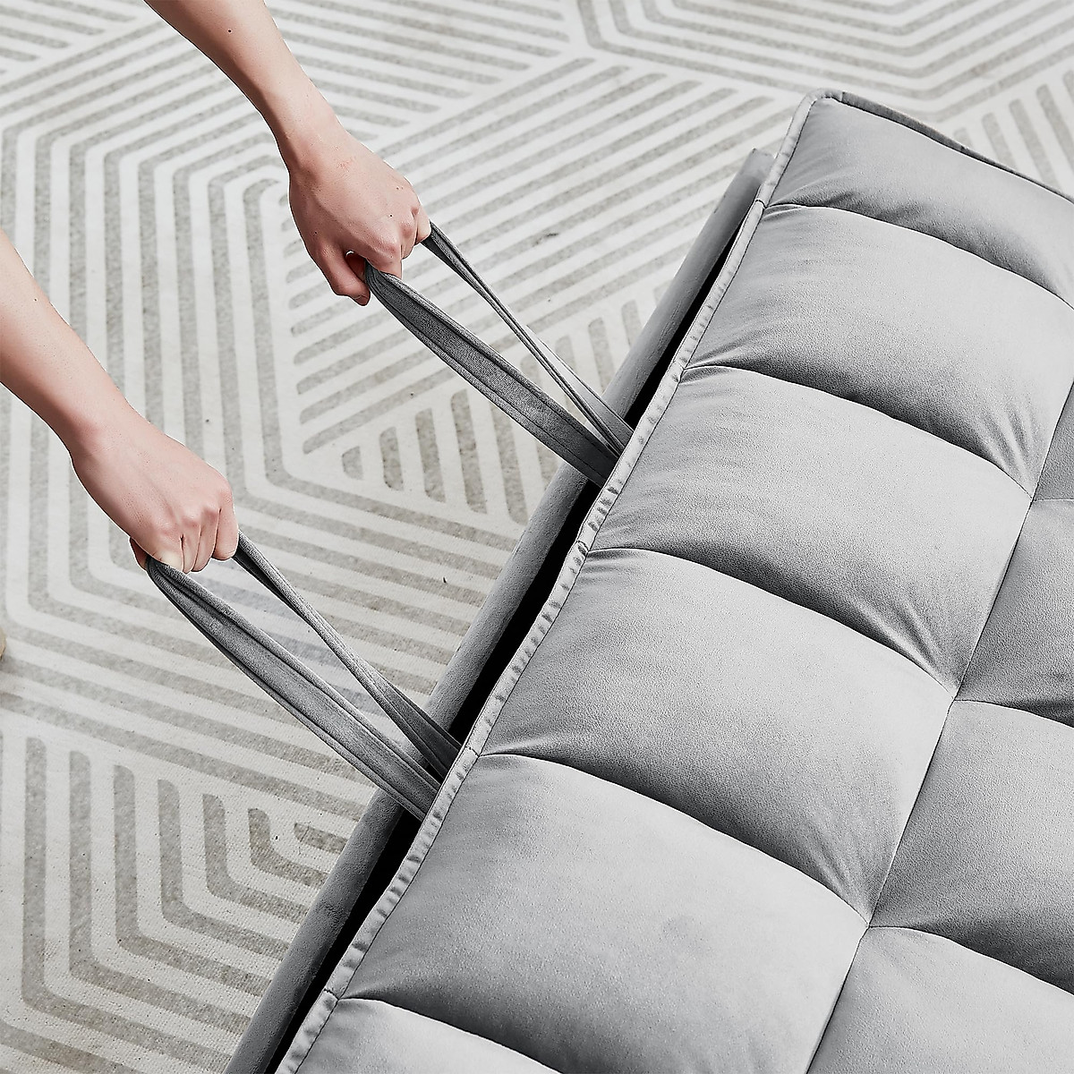 FULife Sleeper Sofa, Convertible Futon Loveseat Sofá Chair 3-in-1, Pullout Chaise Lounge Couch Bed 2-Seat with Adjustable Back for Living Room Apartment Small Space, Gray 55.2" w