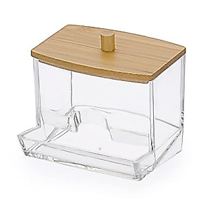 Hipiwe Acrylic Q-Tip Holder with Bamboo Lid - Clear Q-Tips Dispenser Bathroom Containers Canister Cotton Swab Holder Bathroom Countertop Storage Organizer for Q-tip Cotton Swab
