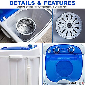 Deco Home Portable Washing Machine for Apartments, Dorms, and Tiny Homes with 8.8 lb Capacity, 250W Power, Wash and Low Agitation Spin Cycle, Includes Drainage Hose, ETL Certified