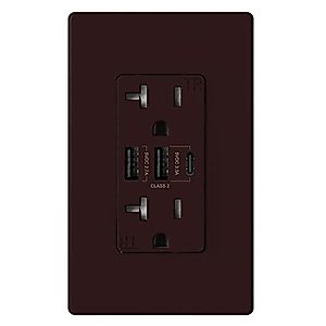 ELEGRP 30W 6.0 Amp 3-Port USB Wall Outlet, 20 Amp Receptacle with USB Type C & Type A Ports, USB Charger for iPhone/iPad/Samsung/LG/HTC/Android Devices, UL Listed, w/ Wall Plate, 1 Pack, Matte Brown