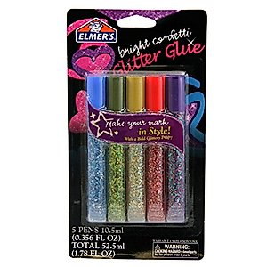 Elmer's Washable Glitter Glue Pens, Pack of 5 Pens, Bright Confetti Glitter Colors (E653)