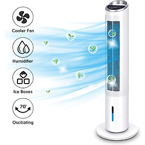 Air Choice Evaporative Cooler, 40" Portable Tower Fan with 70° Oscillating for Big Space, 3 Speeds & Modes, 8H Timer, 2 Ice Packs, Removable Water Tank, Portable Swamp Cooler with LCD Panel & Remote