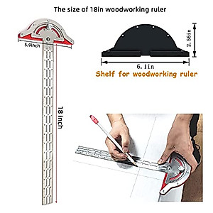 MUSIBO Protractor Angle Finder, Woodworkers Edge Ruler, T Square, T Ruler, Straight Edge inch Ruler,Multi-Function Angle Measure Tool Woodworking Metal Ruler Kit with Wall Hanging Storage Rack(18in)