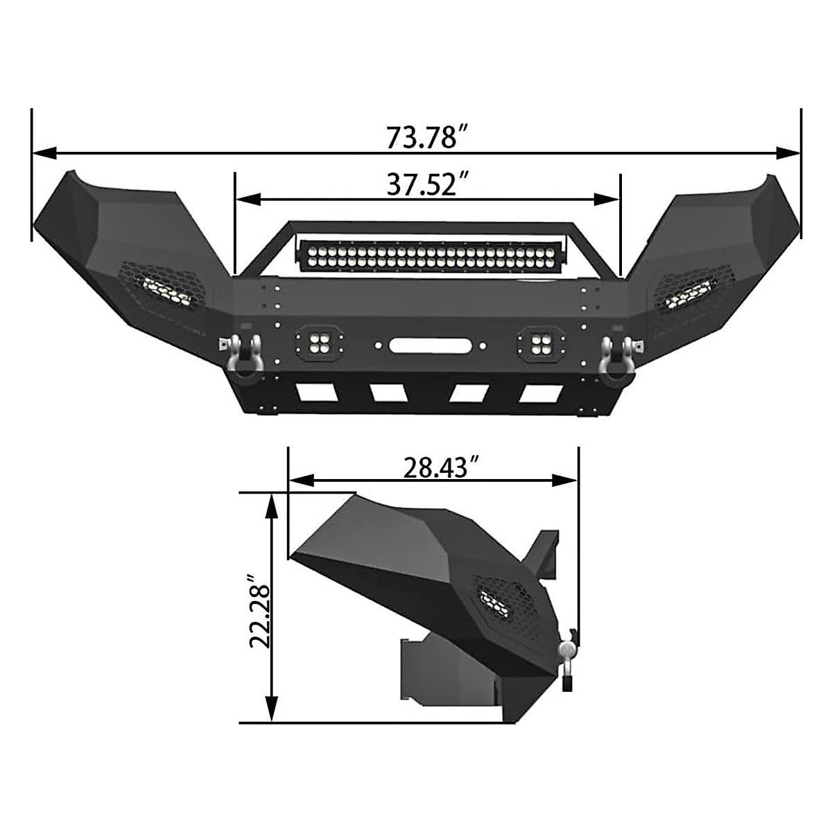 LUYWTE Fit 2016-2023 Tacoma Steel Front and Rear Bumper With Winch Plate&Tire Carrier&LED Lights（Black Texture）