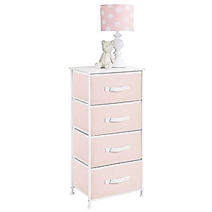 mDesign Tall Dresser Storage Tower Stand with 4 Removable Fabric Drawers - Steel Frame, Wood Top Organizer for Baby, Kid, and Teen Bedroom, Nursery, Playroom, or Dorm - Jane Collection - Pink/White