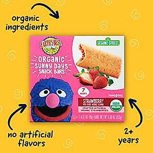 Earth's Best Organic Kids Snacks, Sesame Street Toddler Snacks, Organic Sunny Days Snack Bars for Toddlers 2 Years and Older, Strawberry with Other Natural Flavors, 7 Bars per Box (Pack of 6)