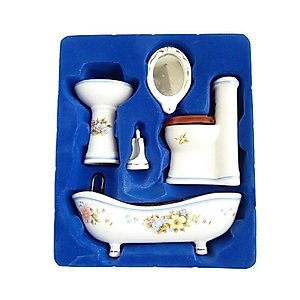Dollhouse Bathroom Set 1/12 Scale Toilet Ceramic Miniature Furniture Accessories