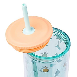 Silver Buffalo Disney Lilo and Stitch Featuring Stitch in Hawaiian Shirt, Lei, and Coconut Drink and Tropical Vibes Pattern Spill Resistant Plastic Tumbler and Straw, 20 Ounces