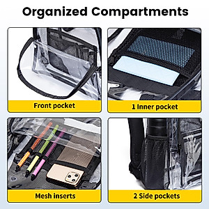 Vorspack Clear Backpack Heavy Duty PVC Transparent Backpack with Reinforced Strap for College Workplace - Black