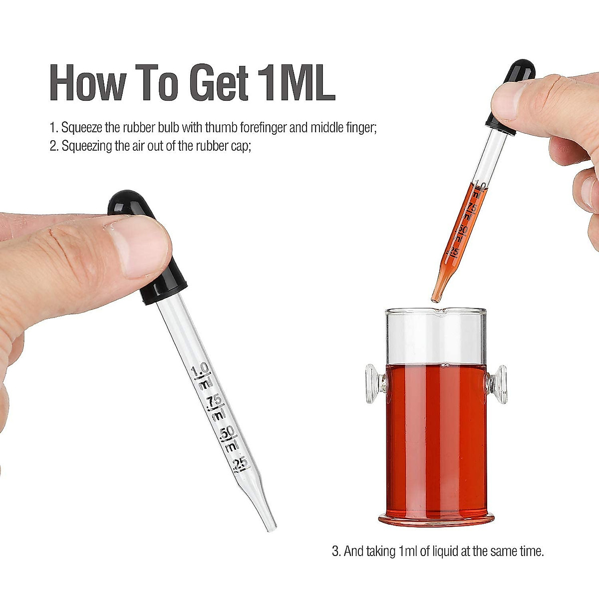 1ml Glass Pipette Dropper Graduated Eye Dropper for Liquid Medicine Essential Oil Laboratory, 20 Pack