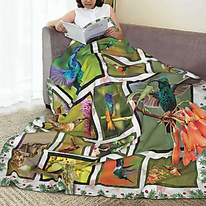 Hummingbird Blanket Bird Throw Blanket Soft Fleece Flannel Bedding Hummingbirds Gifts for Men Boys Women Girls Lovers Adults Stuff Plush for Couch Sofa Bed Room Decorl 40"X50"