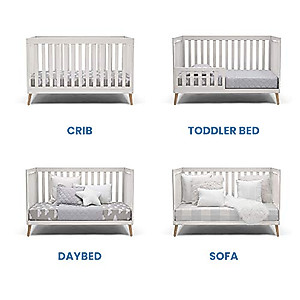 Delta Children Essex 4-in-1 Convertible Baby Crib, Bianca White with Natural Legs + Delta Children Twinkle Galaxy Dual Sided Recycled Fiber Core Crib and Toddler Mattress (Bundle)