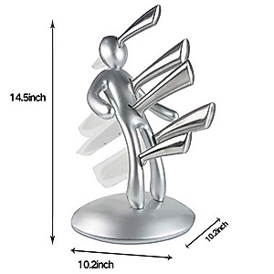 Kitchen Knife Set with Block, Unique Set of Silver Human for Kitchen Knives, Knife Block Set with 5 Stainless Steel Knives