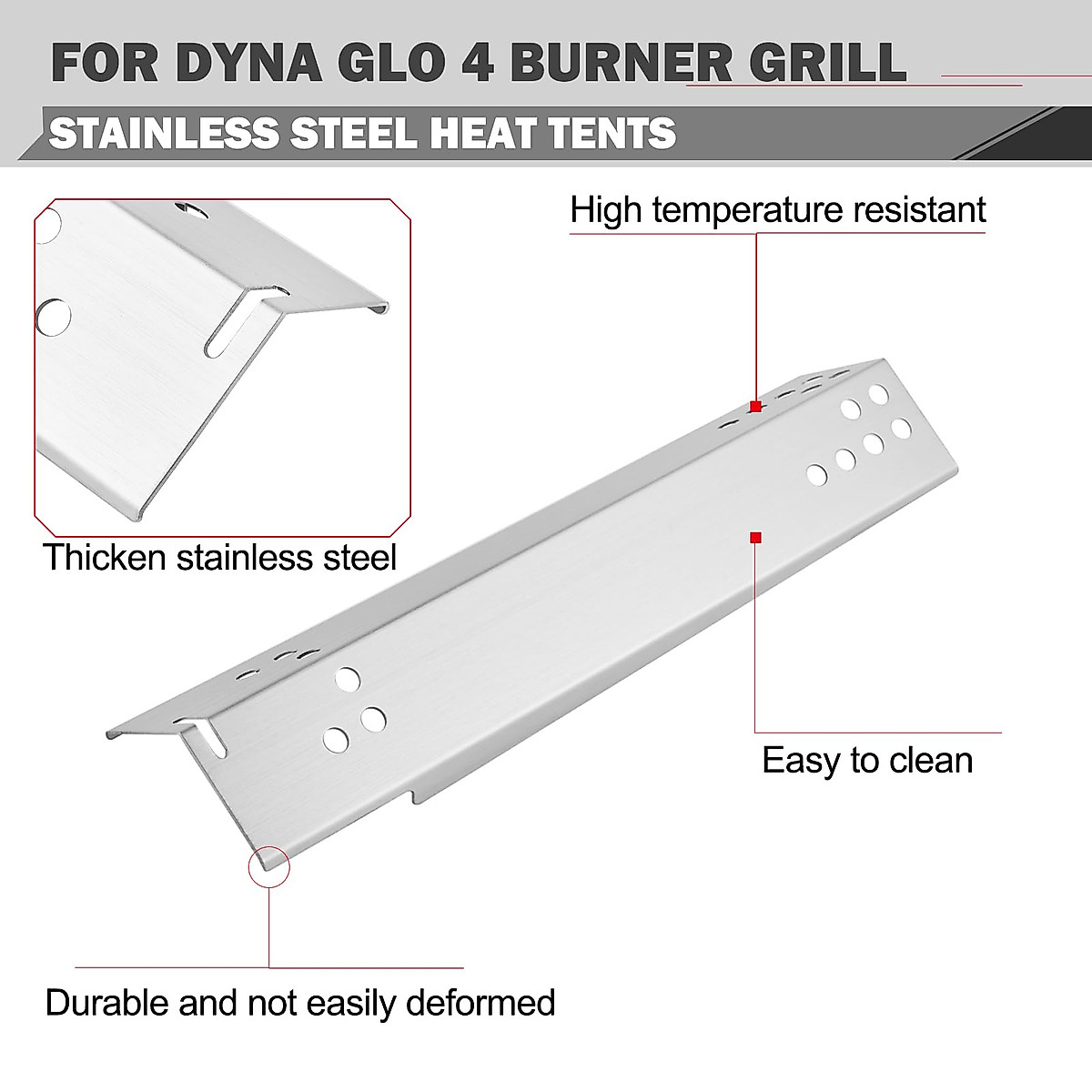 70-02-411 Heat Plates Replacement for Dyna Glo Grill Replacement Parts DGH474CRP DGX440SGP DGH474CRP-D 4 / 5 Burner Grill Parts DGH485CRP DGH485CRP-D DGF481CRP Stainless Steel Heat Shield Heat Tents