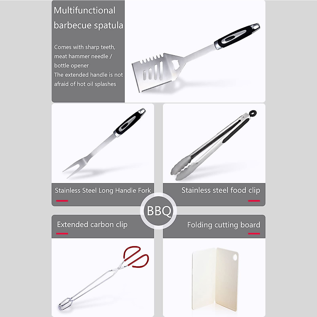 SEFAX 29PCS Stainless Steel Grilling Kit, BBQ Tools Set with Portable Compact Carry Case, Grill Accessories, Grill Accessories for Travel, Picnics, RVs, Camping, BBQs, Parties