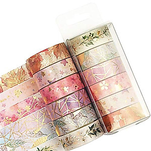 YUBBAEX Floral Gold Washi Tape Set 6 Rolls VSCO Foil Masking Tape Decorative for Arts, DIY Crafts, Journal Supplies, Planners, Scrapbook, Card/Gift Wrapping -15mm- (Romantic Flowers)