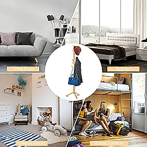 Azaeahom Coat Rack Freestanding with 8 Hooks 3 Adjustable Height Coat Racks Stand Clothing Hanger Stand Wooden Coat Tree Easy Assembly for Entryway, Bedroom, Hallway, Dormitory,OfficeNature