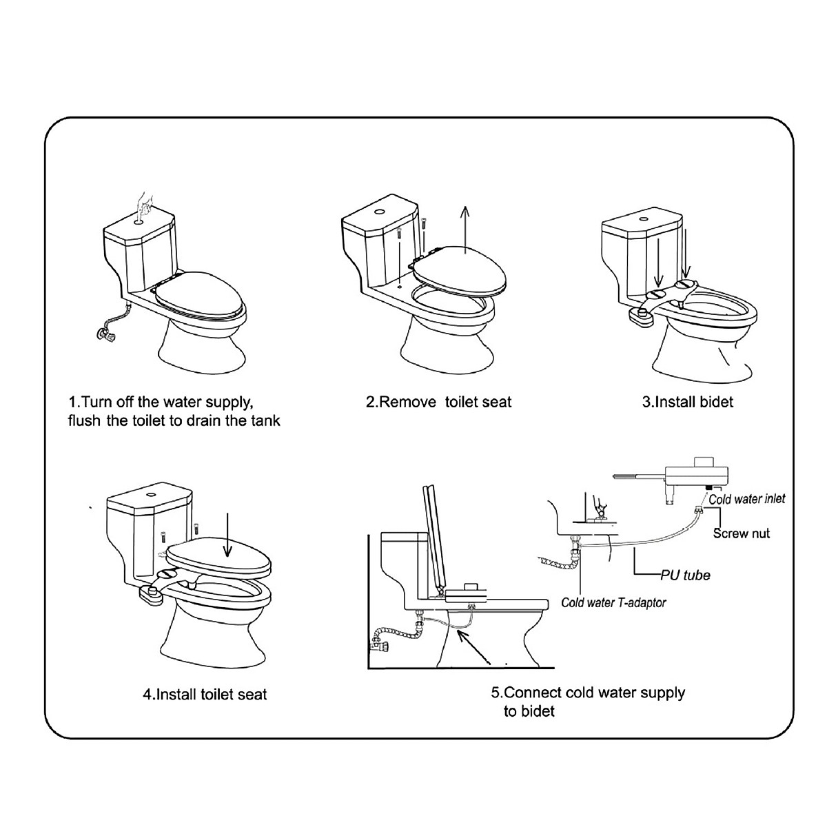 NDNCZDHC Dual Nozzle Bidet Attachment for Toilet, Single Cold Water Sprayer, Non-Electric Bidet Toilet Seat, Water Pressure Adjustment, with 80cm Hose(EU(3/8))