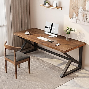 Sihtengxxhongs Solid Wood Computer Desk,Rustic Style 55-inch Large Office Desk- Modern Gaming Working for Home Office, Modern Simple Design, Ideal for Study, Writing, Dining