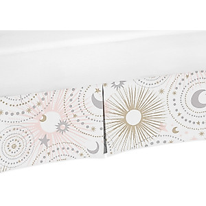 Sweet Jojo Designs Blush Pink, Gold, Grey and White Star and Moon Baby Girl Pleated Crib Bed Skirt Dust Ruffle for Celestial Collection