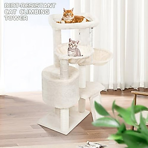 Wang Xin Three Layer Cat Tree with Cat Condo Scratch Pad and Two Hammocks,Beige
