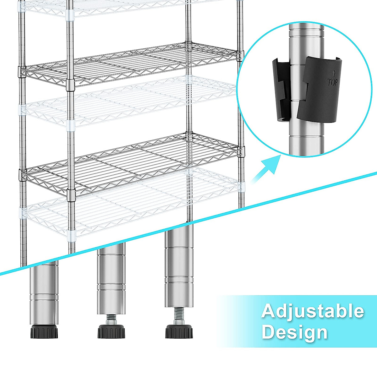 Auslar 4-Shelf Storage Wire Shelves Heavy Duty 4 Tiers Standing Shelving Units Adjustable Metal Organizer Wire Rack, Chrome