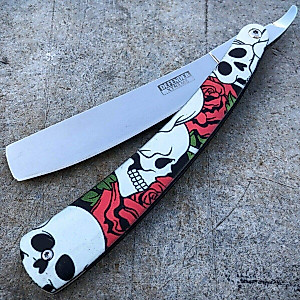 S.S. Folding Knives Shaving Straight Edge Skull N Roses Razor Steel Pocket Stainless Steel Blade Folding Knife Blade