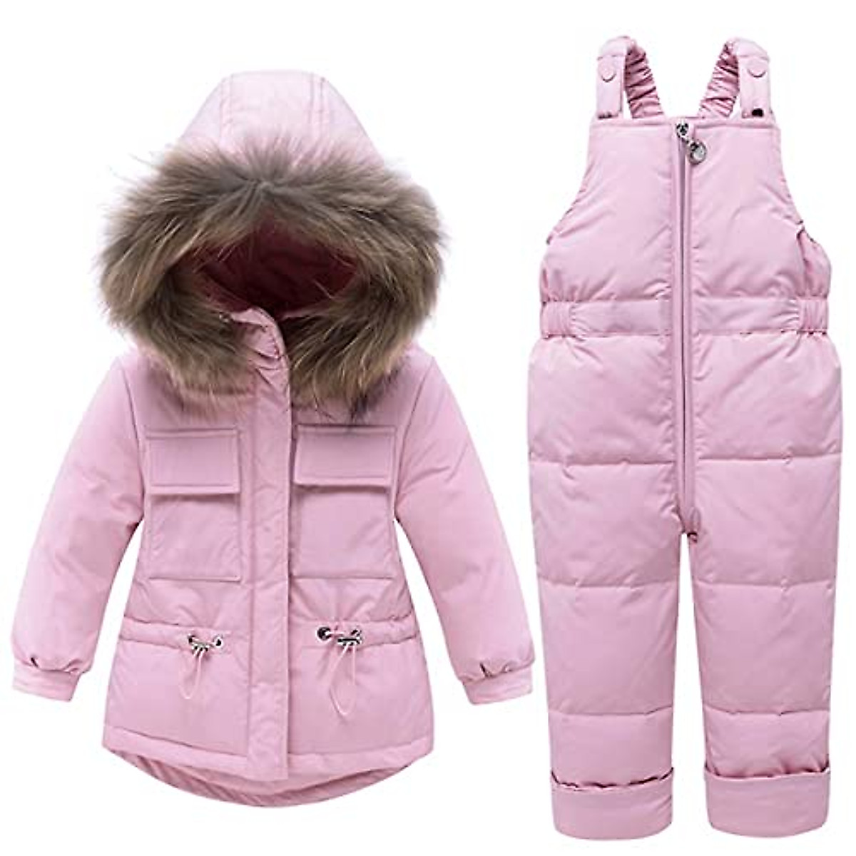 TJTJXRXR Infant and Toddler Baby Boys/Girls Snowsuit Winter Baby Clothing Set Duck Down Hooded Jacket +Bib Pants 2 Pieces Set (as1, age, 3_years, 4_years, Pink)