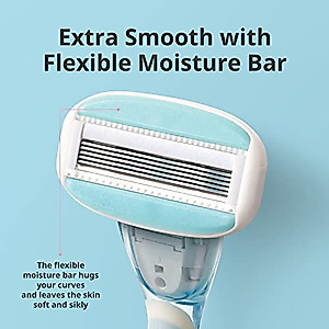 Dorco EVE 5 Razors for Women for Extra Smooth Shaving (1 Razor Handle, 6 Pcs Razor Blade Refills), 5 Curved Blades with Flexible Moisture Bar, Womens Razors for Shaving with Aloe Vera Moisture Bar, Interchangeable Cartridge for Sensitive Skin, Stocking St