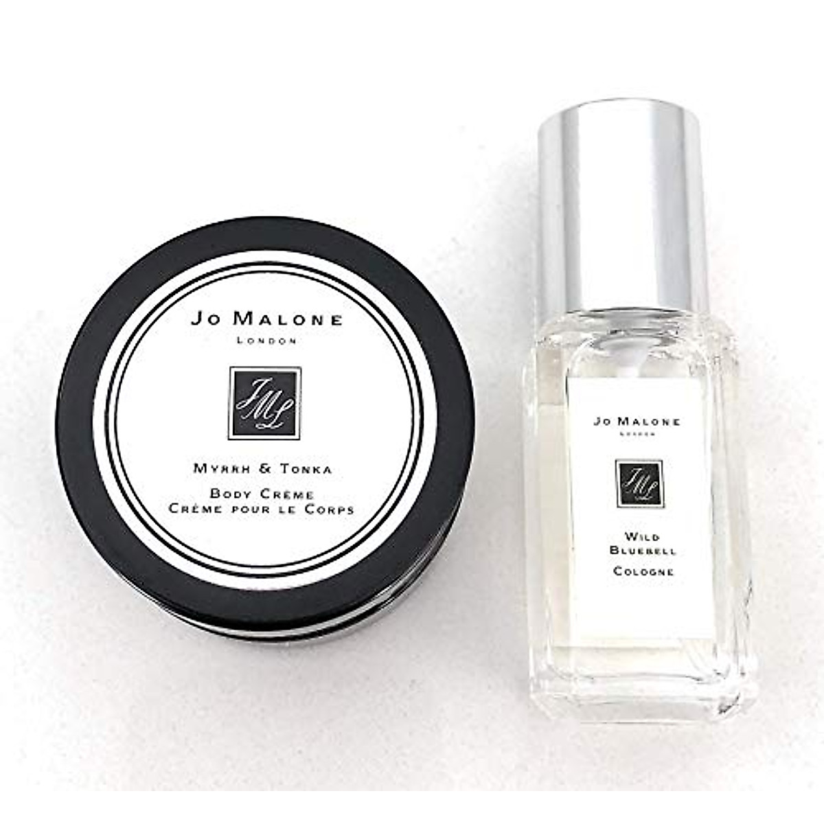 Jo Malone Myrrh & Tonka Cream 15ml / .5oz and Wild Bluebell Cologne 9ml/ .3oz. A Mini Travel Size Set
