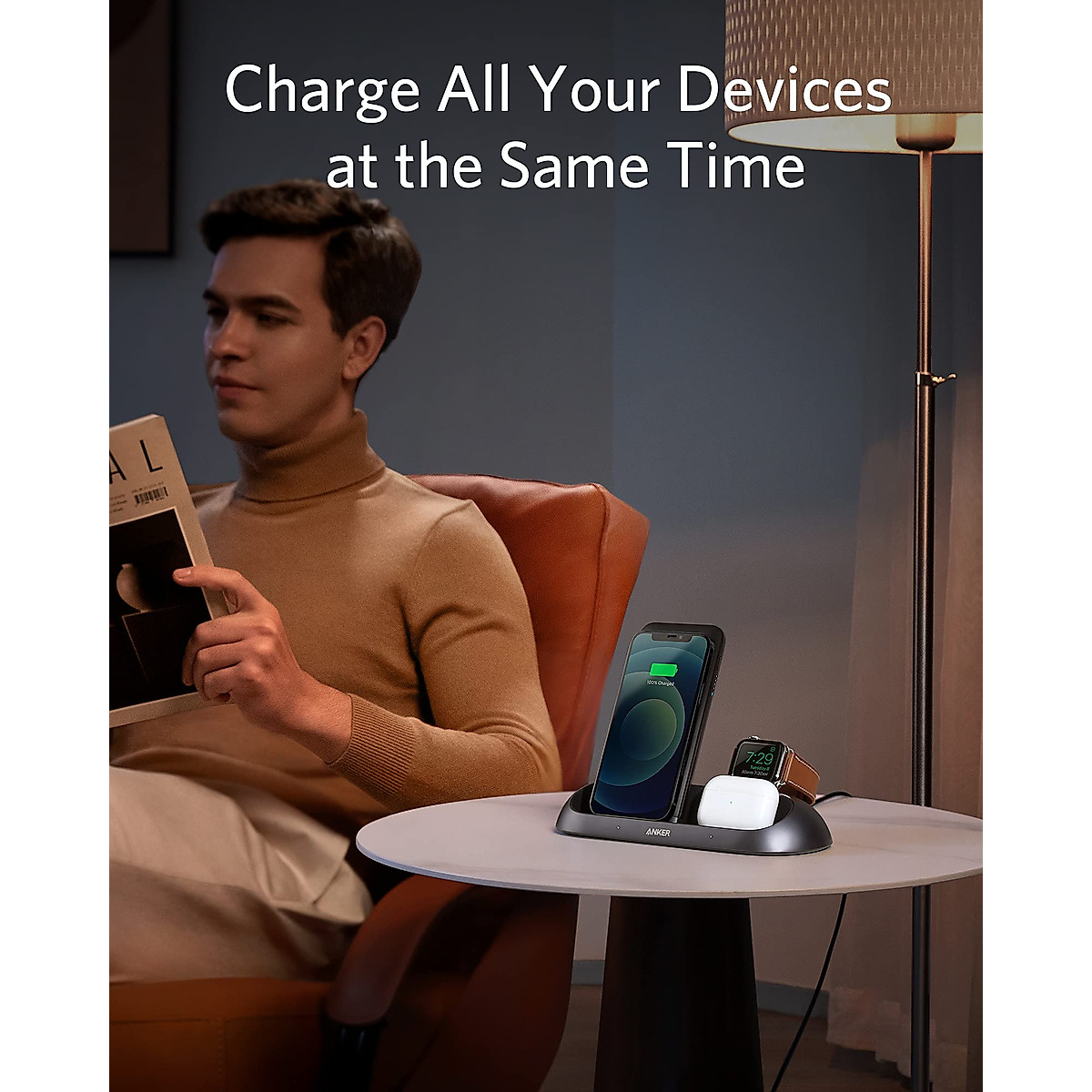 Anker Multi-Device Detachable Wireless Charging Station, PowerWave Go 3-in-1 MFi Certified Stand for iPhone 14/14 Pro/14 Pro Max/13/13 Pro Max, Apple Watch, AirPods, and More