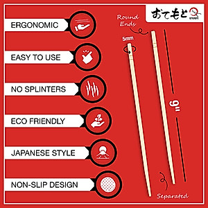 OTEMOTO 200 Round Separated Disposable Chopsticks | Paper sleeve | Bamboo Wooden Chop sticks - Bamboo Chopstick Bulk - Disposable Utensils Premium Quality - (100 Pairs)