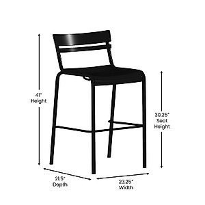 Flash Furniture Nash Commercial Grade Steel Stack Stool, Indoor-Outdoor Bar Stool with 2 Slat Back, Set of 4, Black