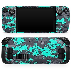 Design Skinz - Compatible with Steam Deck - Skin Decal Protective Scratch-Resistant Removable Vinyl Wrap Cover - Bright Teal and Gray Digital Camouflage