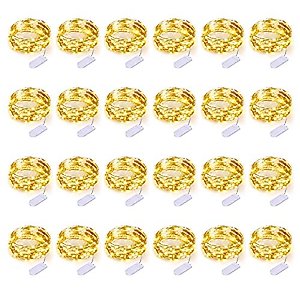 LEDIKON 24 Pack Led Fairy Lights Battery Operated,3.3ft 20 LED Silver Wire Warm White Firefly Lights,Waterproof Mini Led String Lights for Wedding Party Mason Jars Centerpieces Table Decor