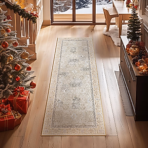 Ashler Runners for Hallways, 2x6 Runner Rugs, Ultra-Thin Boho Rug, Vintage Long Rugs for Entryway, Kitchen, Beige/Natural/Light Coffee Rug Home Decor, Low-Pile Non-Slip & Machine Washable Rugs