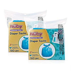 Nuby Diaper Disposable Bags, Fresh Baby Powder Scent, 2 Pack (50 Count Each Pack)
