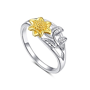 JUSTKIDSTOY Sunflower Rings for Women 925 Sterling Silver Dainty Gold Flower Rings Sunflower Jewelry for Girl Daughter Wife Birthday Christmas Gifts