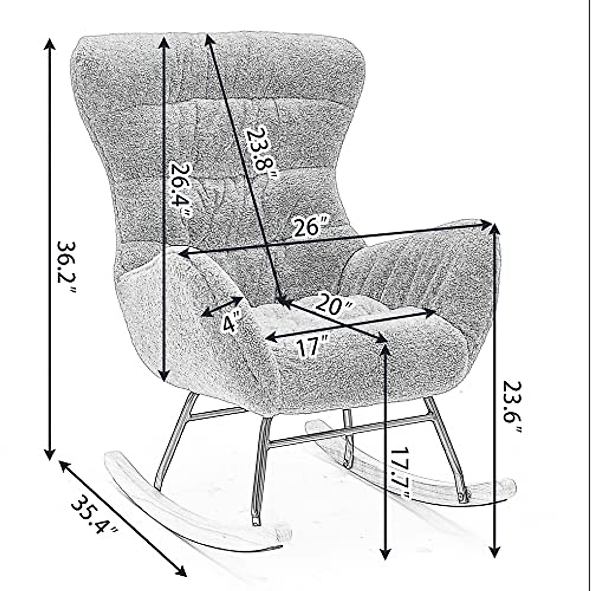 INMOZATA Rocking Chair Nursery Teddy Fabric Upholstered Glider Rocker with High Backrest, Modern Rocking Accent Chair for Nursery/Living Room/Bedroom(Green-Teddy)