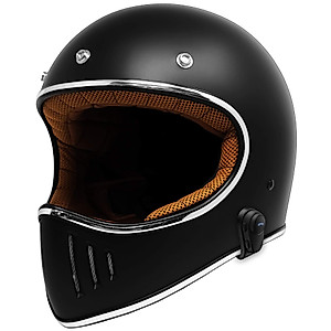 GDM REBEL Retro Motorcycle Helmet with Bluetooth Headset (Vintage Matte Black, Medium)