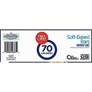 Fiber One 70 Calorie Soft-Baked Bars, Birthday Cake, Snack Bars, 12 ct