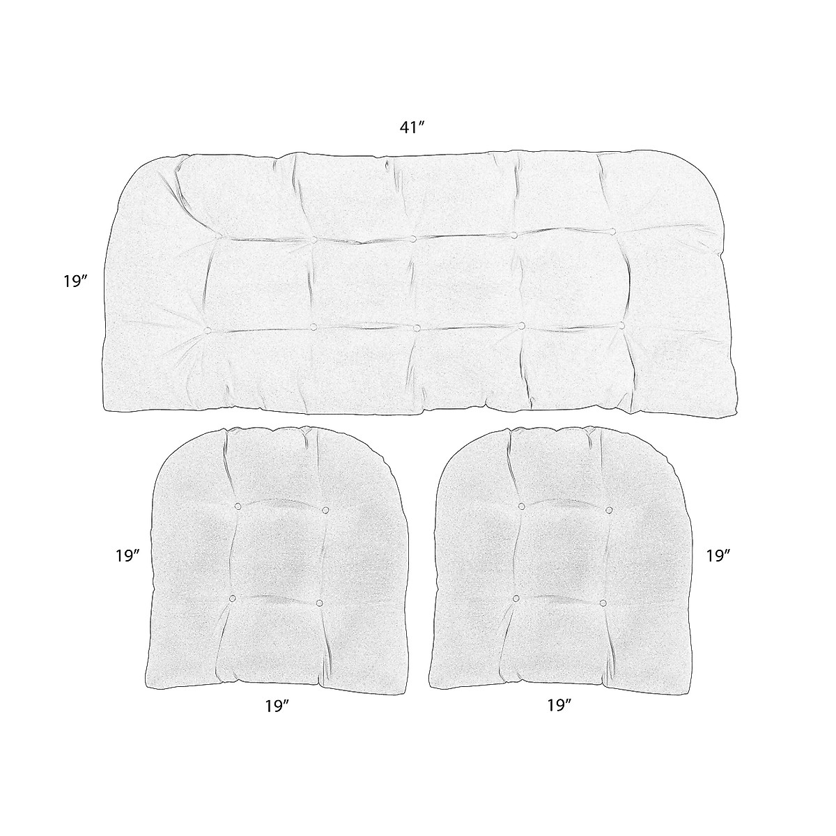 RSH Décor Indoor Outdoor Decorative 3 Piece Love Seat Settee & 2 Chair Wicker Cushion Set (Standard ~ 2-19”x19” & 41”x19”, Swaying Palm Blue Escape)