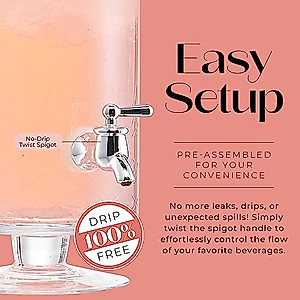 Fifth Avenue Crystal Beverage Dispenser for Countertop - 1 Gallon Large Glass Drink Dispenser w/Spigot & Lid - Party Drink Dispenser for Sweet Tea Lemonade Punch Water, Juice Dispensers for Parties