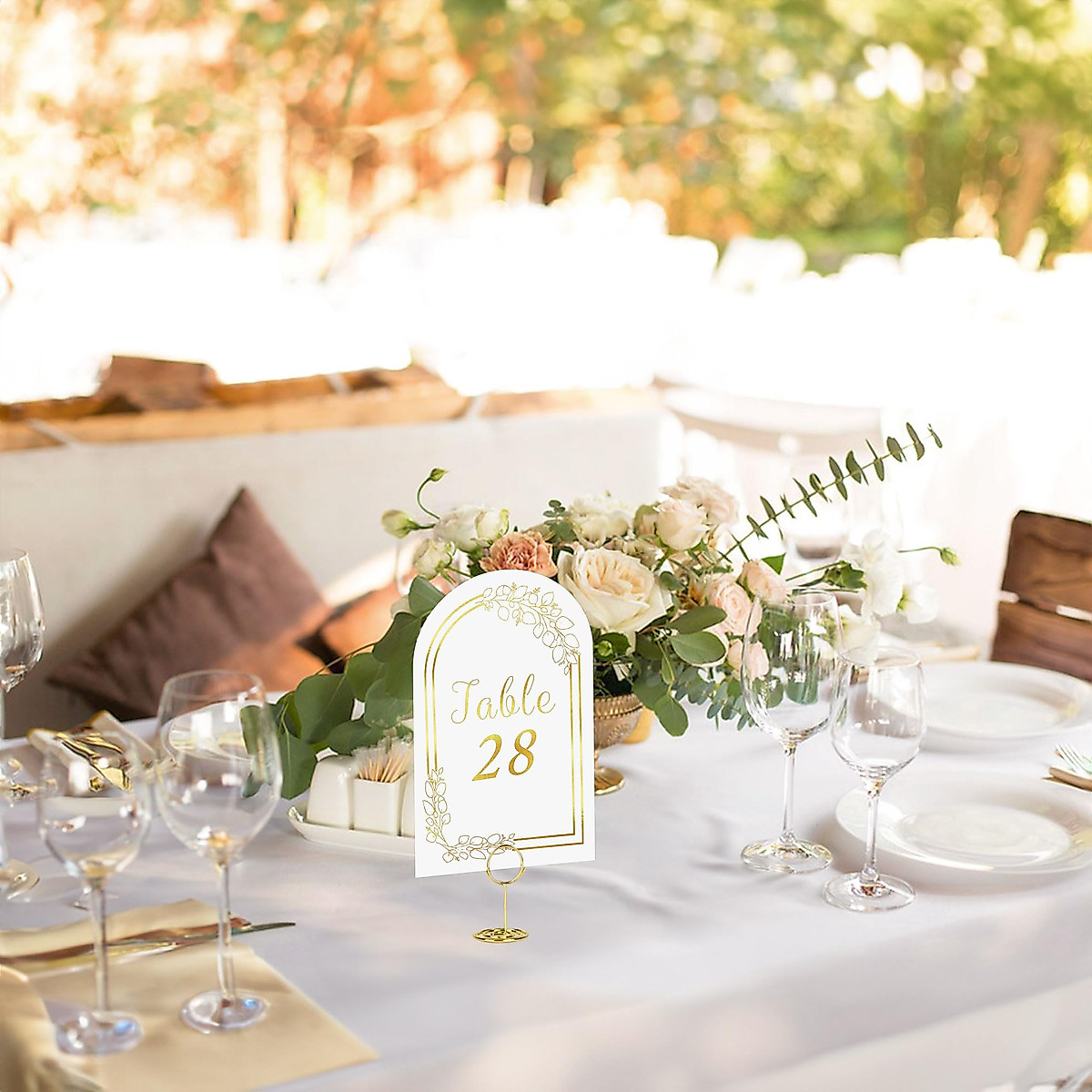 JOYIT 20 Sets Wedding Table Number 1-20 with 20 Pcs Table Number Holders, White Gold Table Number Cards with Place Card Holders, 4" x 6" Table Numbers for Wedding Reception and Birthday