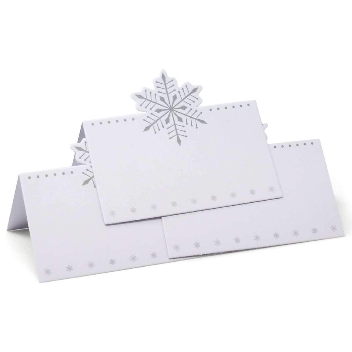 Gift Boutique 100 Pack Christmas Cards Holiday Seating Name Card Die Cut Xmas Snowflake Table Setting Folded Paper Tent Cards for Winter Wonderland Dinner Wedding Tables Party Decorations 2" x 3.5"