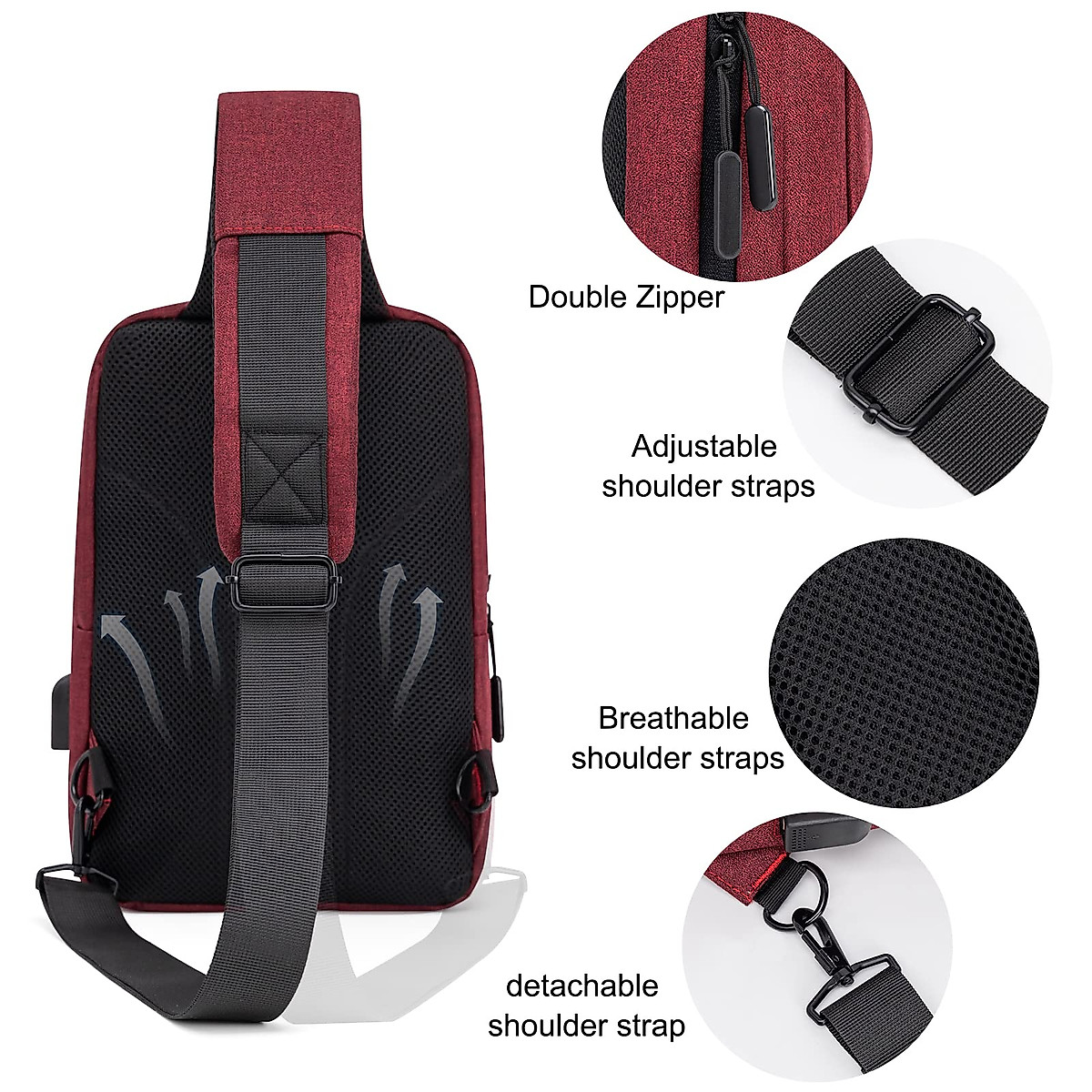 ecosmile Messenger Bag Sling Bag Crossbody Shoulder Bag for Men Women Travel Work Satchel Bags, Red