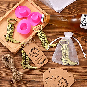 30 Pack Cowboy Boots Bottle Openers with Plastic Mini Pink Cowboy Hat Baby Shower Western Bottle Opener Party Favors Bridal Wedding Birthday Party for Guests Decorations or Souvenirs